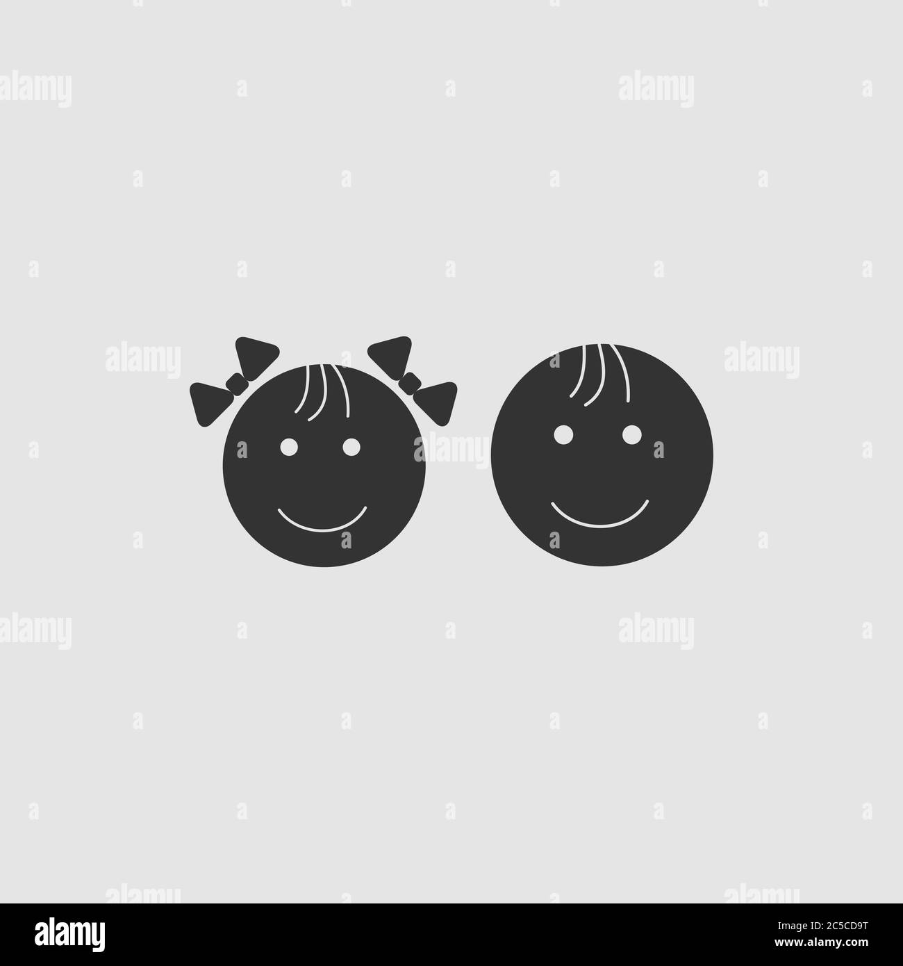 Kid faces icon flat. Black pictogram on grey background. Vector ...