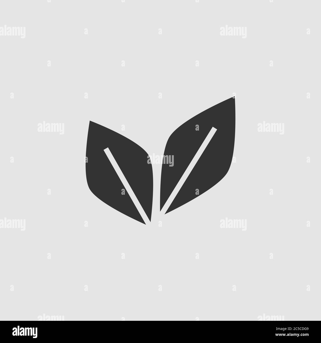 Leaf Pair icon flat. Black pictogram on grey background. Vector ...