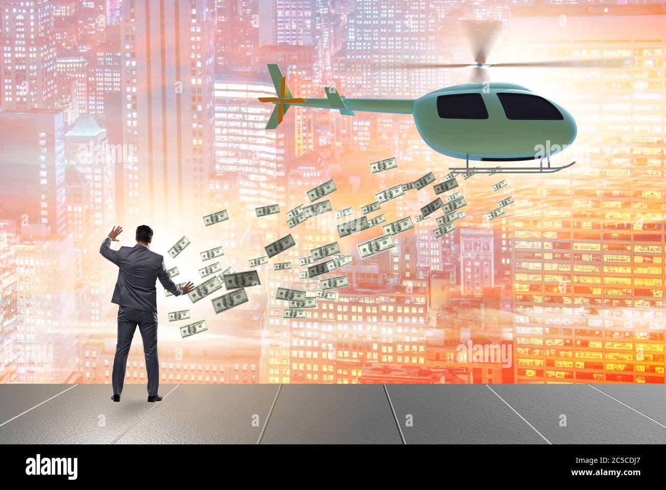 Helicopter money concept with the businessman Stock Photo - Alamy