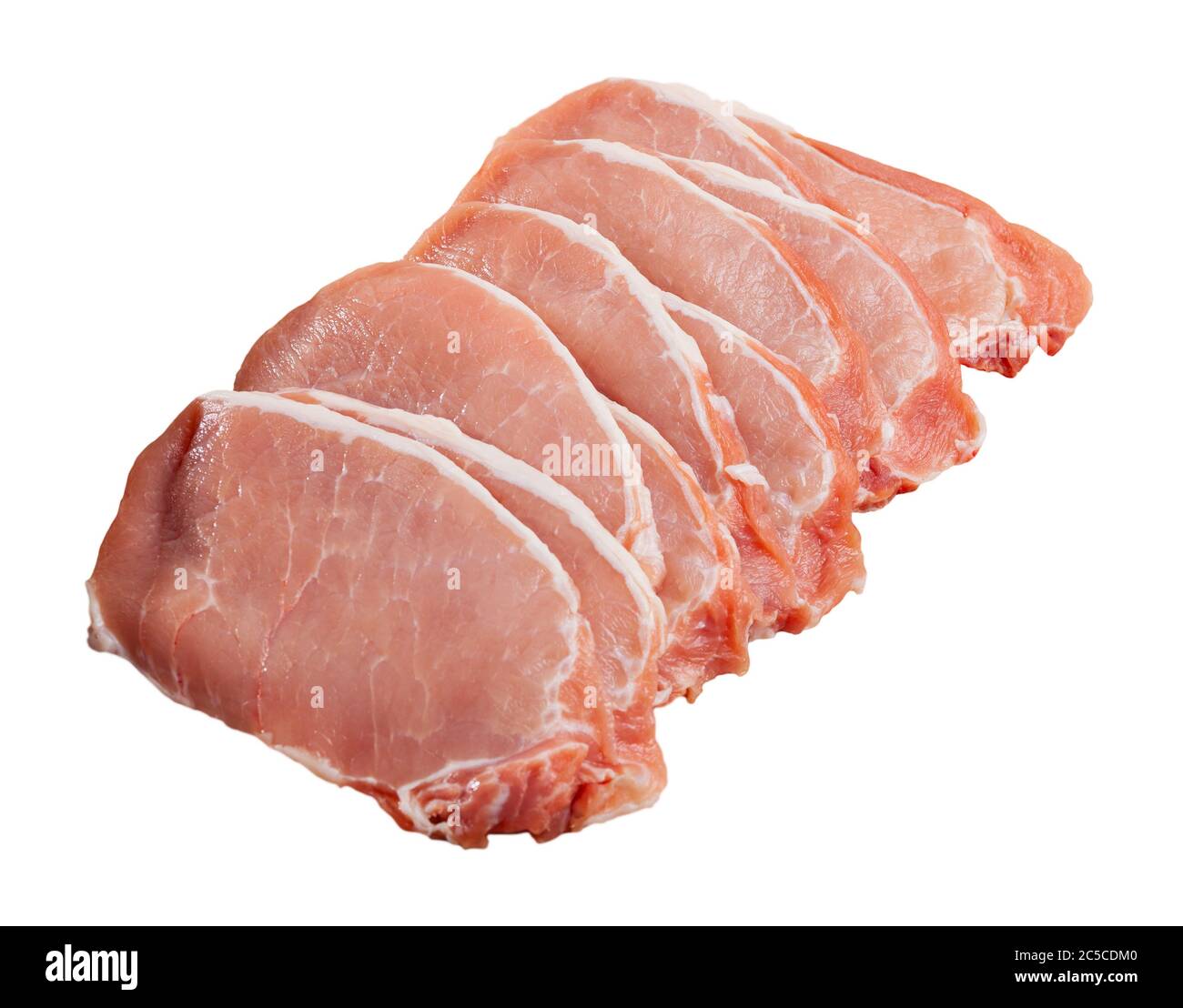 Fresh raw pork loin steak. Isolated over white background Stock Photo ...