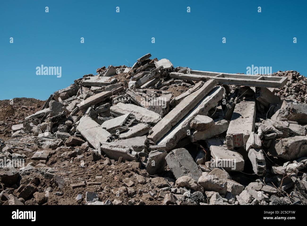 pile of concrete rubble from demolished building ruil to recycle ...