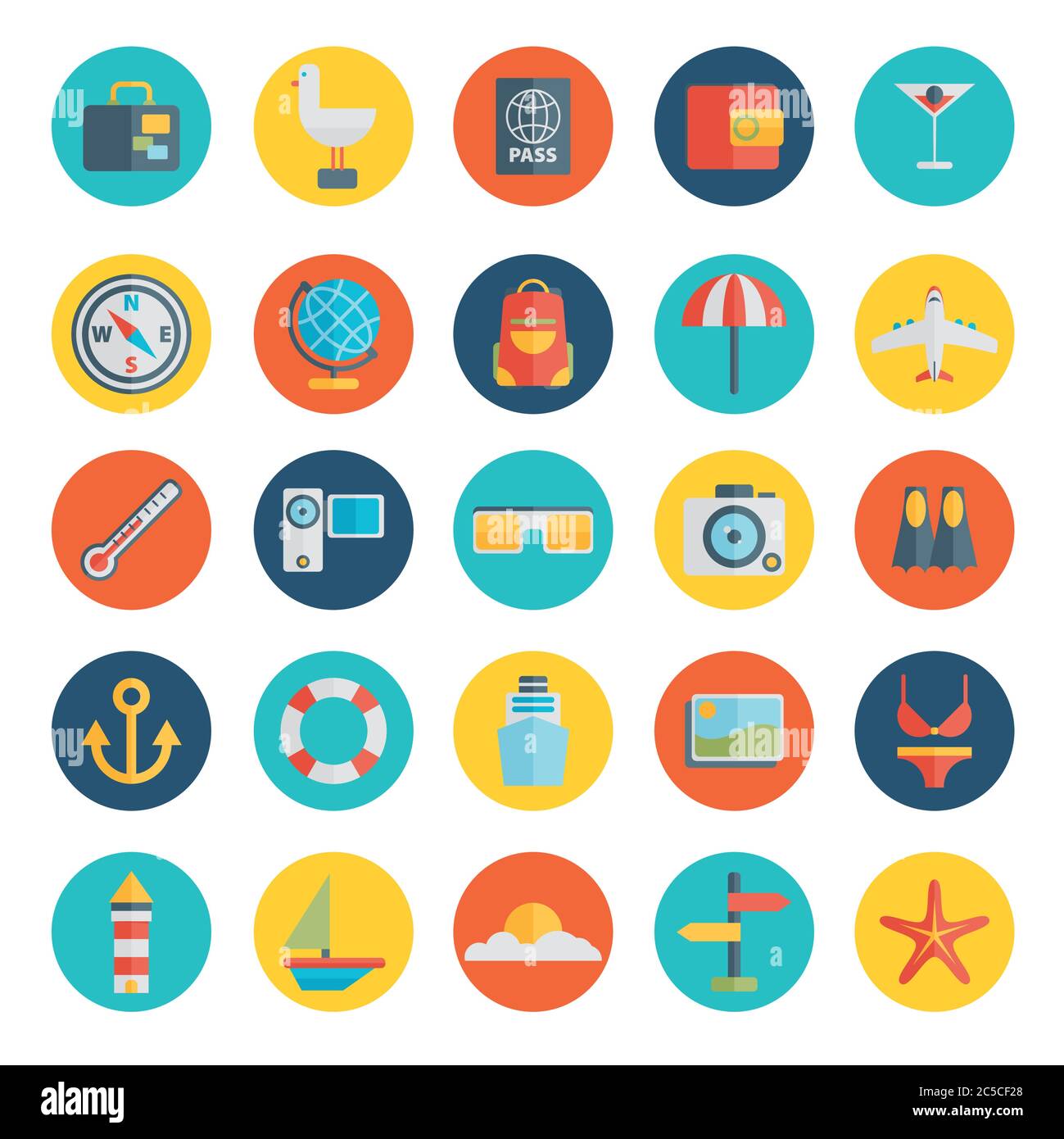 Modern flat icons vector collection in stylish colors of traveling ...