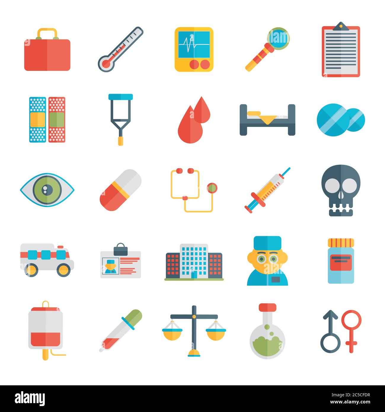 Flat icons set of medical tools and healthcare equipment, science ...
