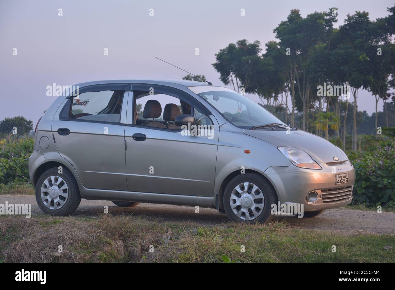 A car standing on an Indian village road, selective focusing Stock ...