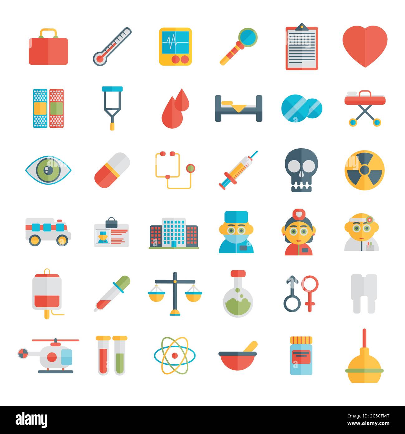 Flat icons set of medical tools and healthcare equipment, science ...