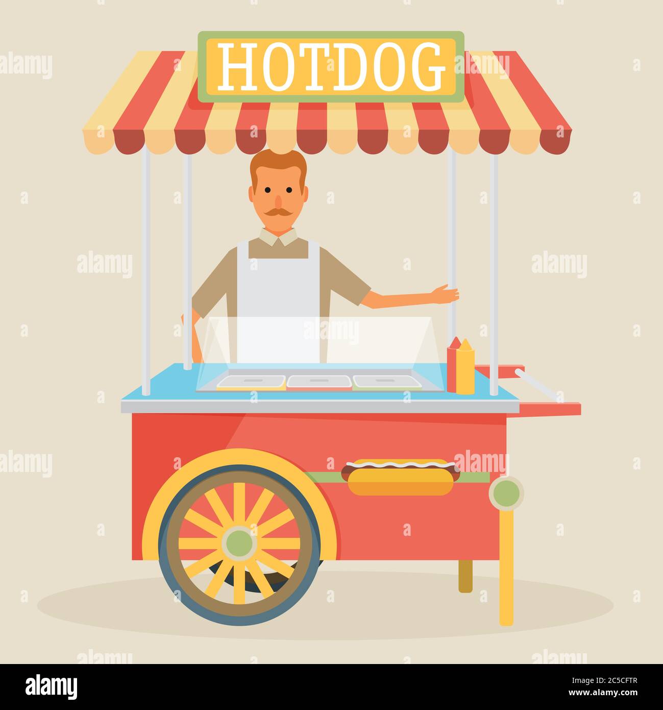 hot-dog cart with seller - vector illustration Stock Vector Image & Art ...