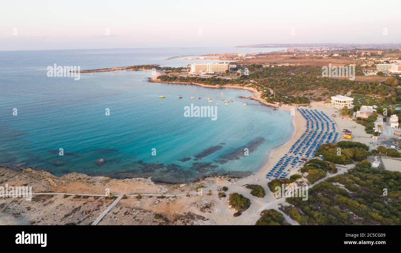Aerial bird's eye view of Landa beach, Ayia Napa, Famagusta, Cyprus ...