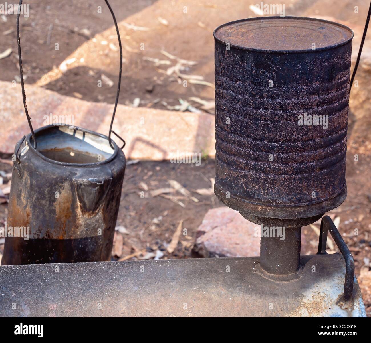 Boiling apparatus to make billy tea and coffee at a bush breakfast ...