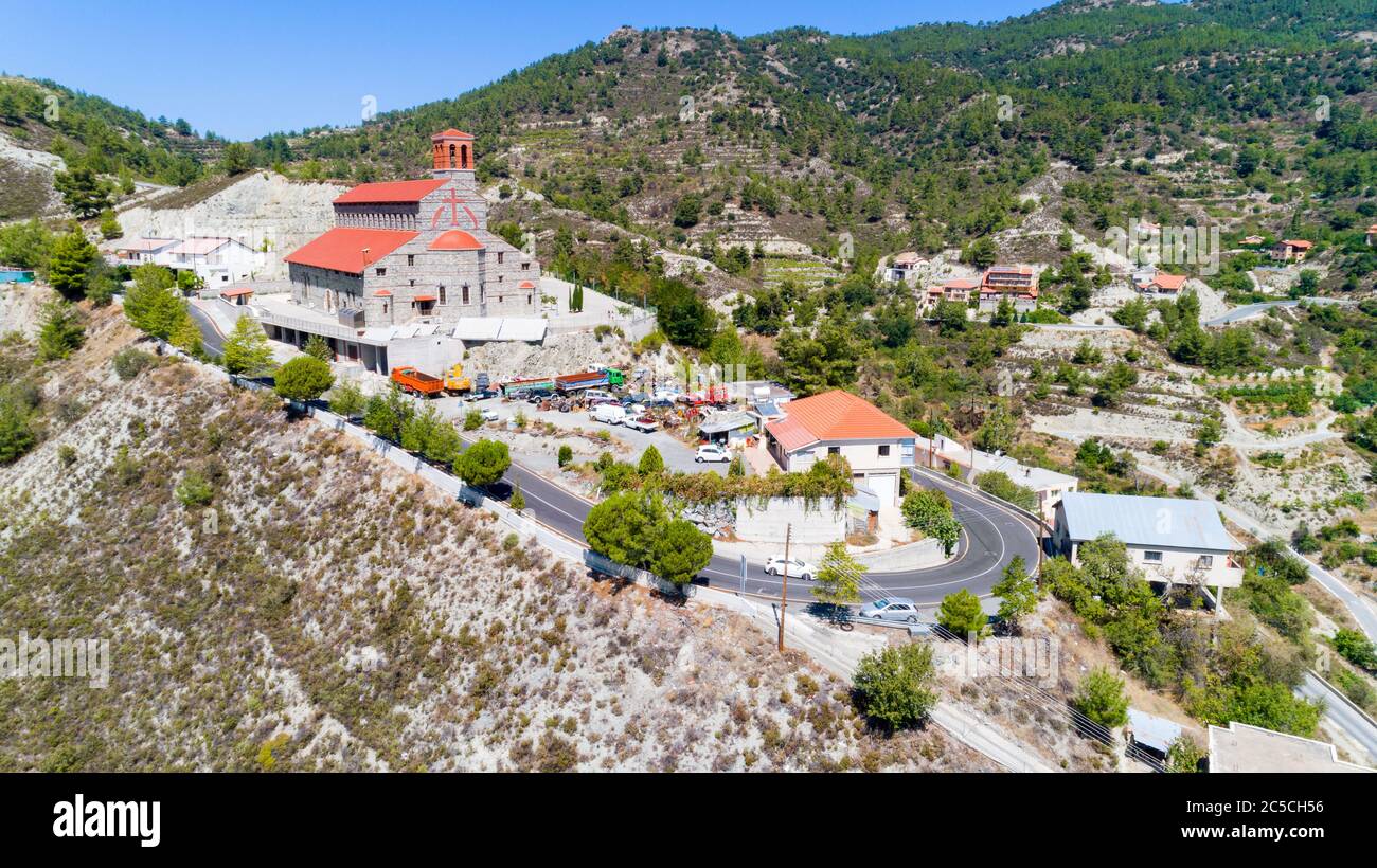 Aerial view of Agios Arsenios church, Kyperounda village, Limassol ...