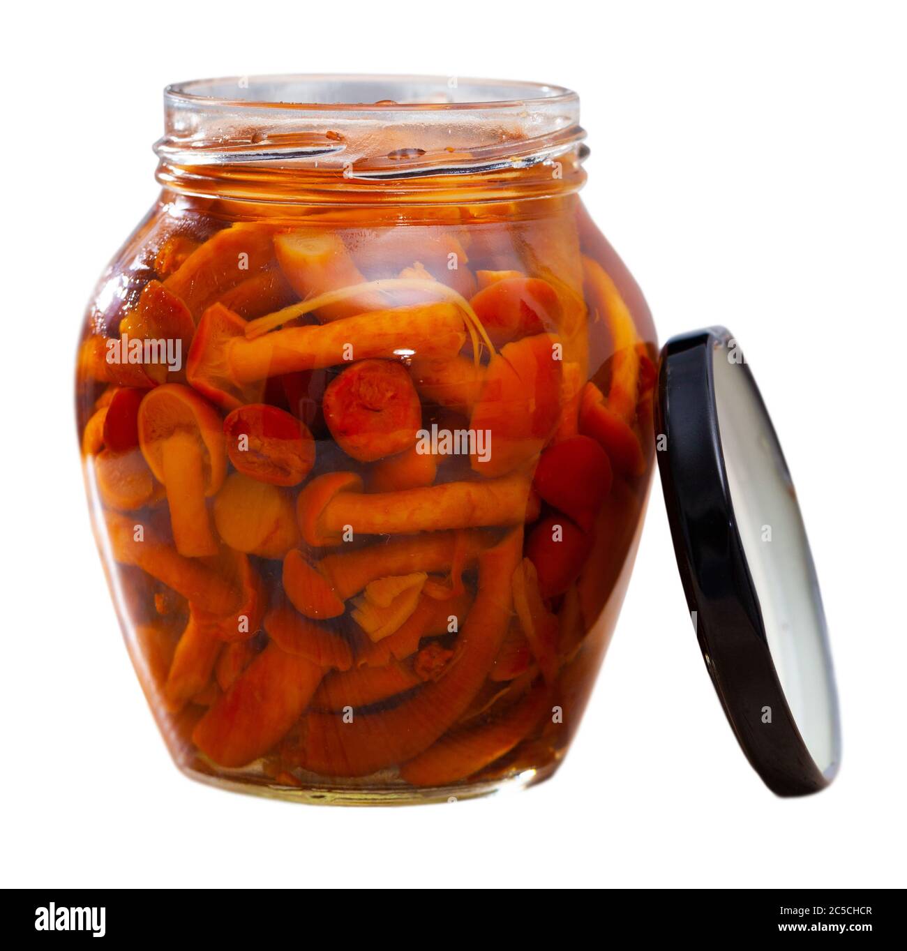 Marinated delicious mushrooms nameko closeup. Isolated over white ...