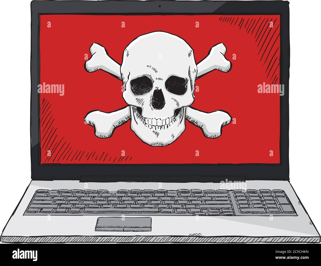 Sketch style colorful illustration of notebook with computer virus ...