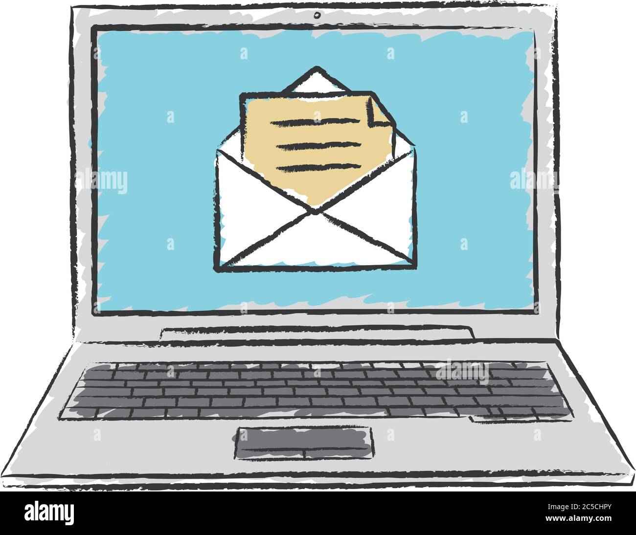 Doodle of laptop with email message. Hand drawn vector illustration ...