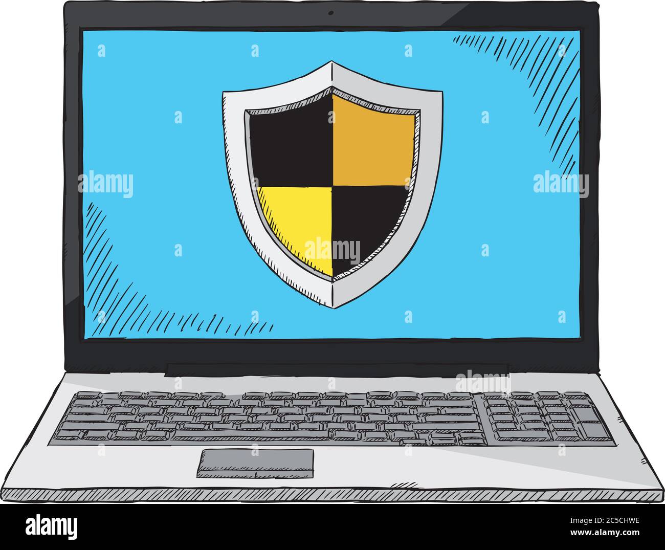 Sketch style colorful illustration of notebook with safety protection ...