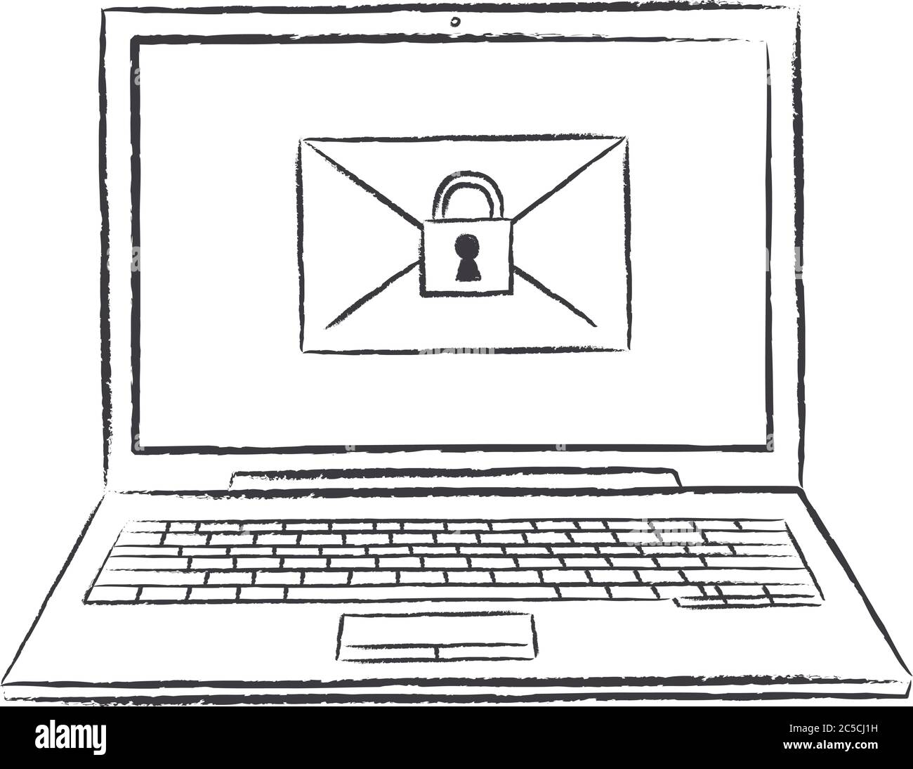 sketch style doodle of notebook with safety protected email on screen ...