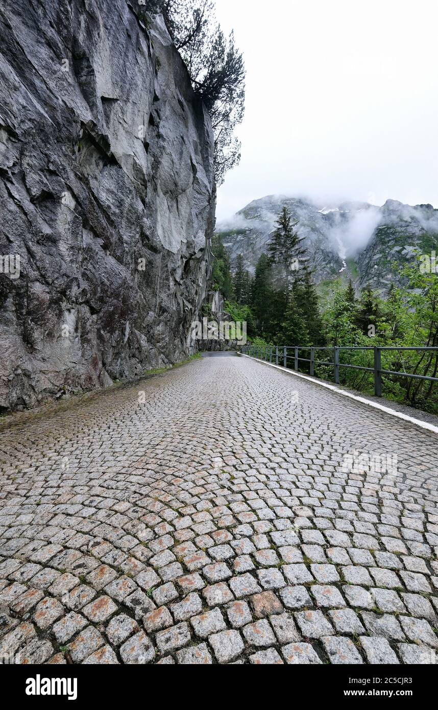 Old section of the Grimselpass in the Swiss Alps connecting the Bernese ...