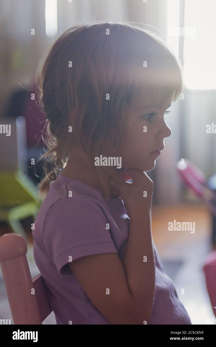 children's face expression until it pays attention Stock Photo - Alamy