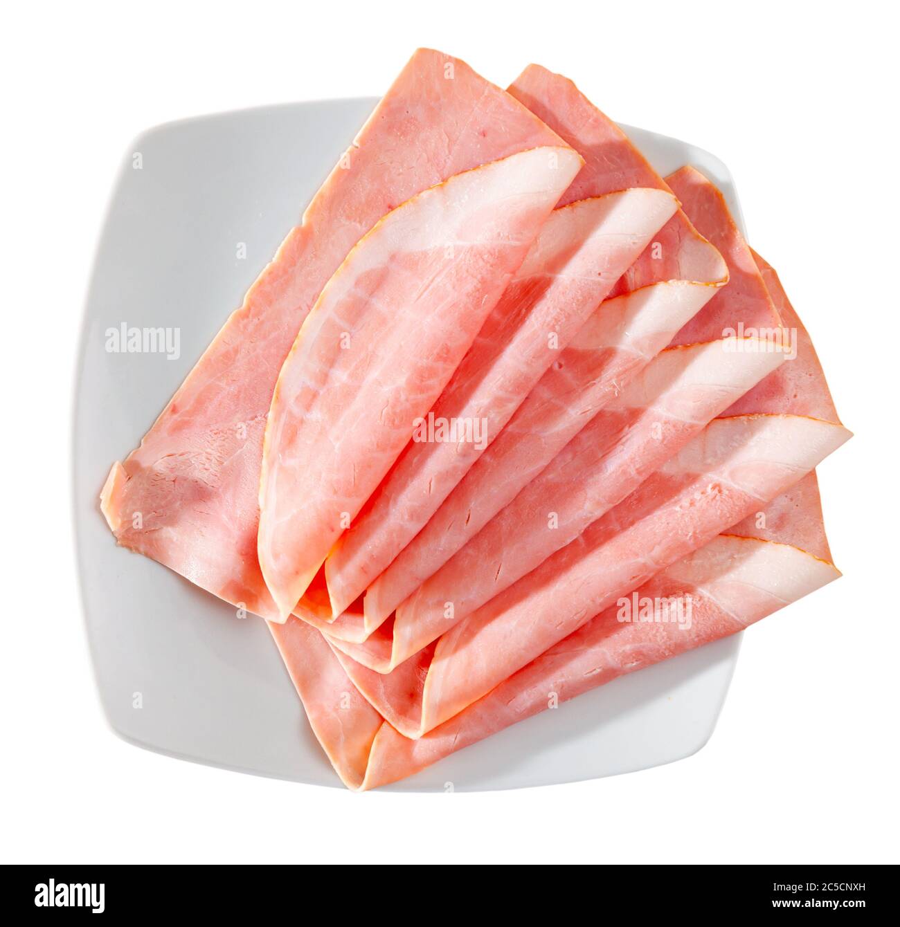 Closeup of sliced tasty ham. Isolated over white background Stock Photo ...