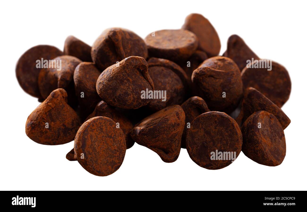 Dessert truffles sprinkled with cocoa. Isolated over white background ...