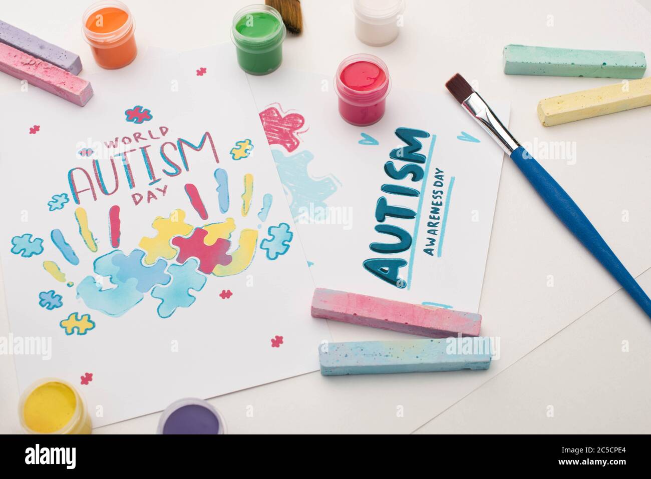 cards for World Autism Day lettering and painting of puzzle and hand ...