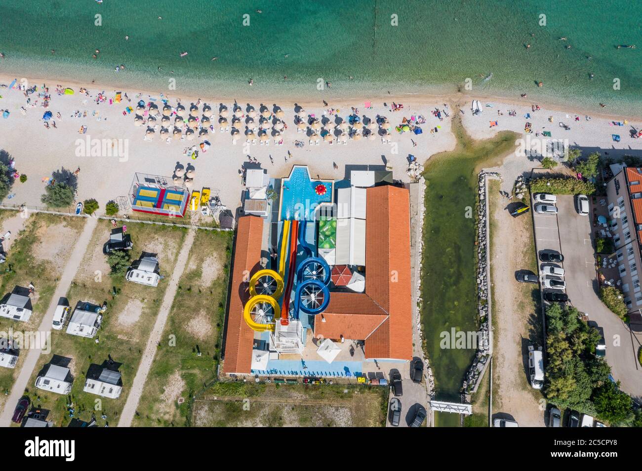 Baska beach, water slide in camp, island Krk Stock Photo - Alamy