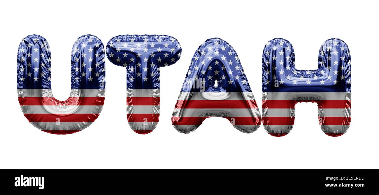 Utah USA state stars and stripes foil balloon word. 3D Rendering Stock ...