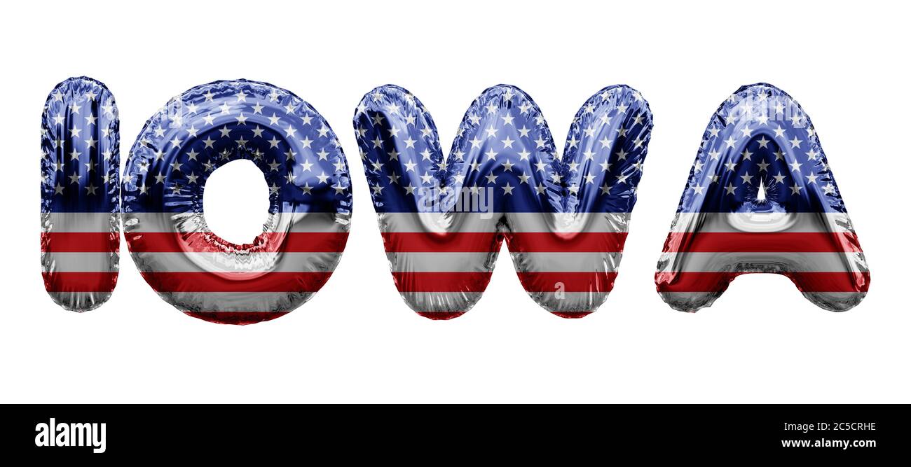 Iowa USA state stars and stripes foil balloon word. 3D Rendering Stock ...