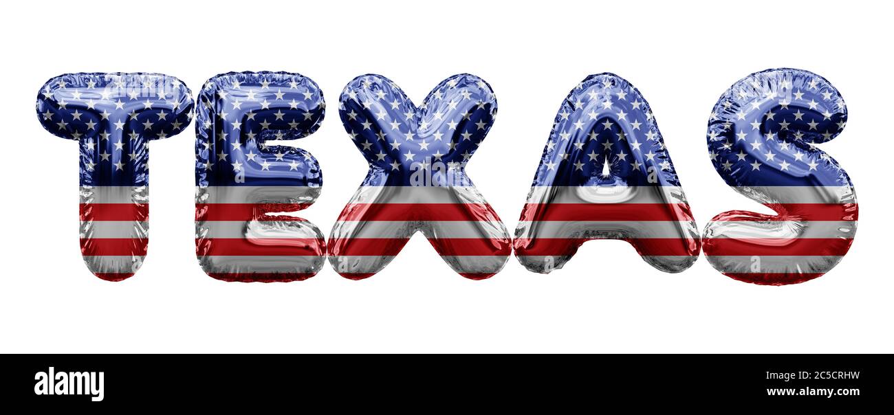 Texas USA state stars and stripes foil balloon word. 3D Rendering Stock ...