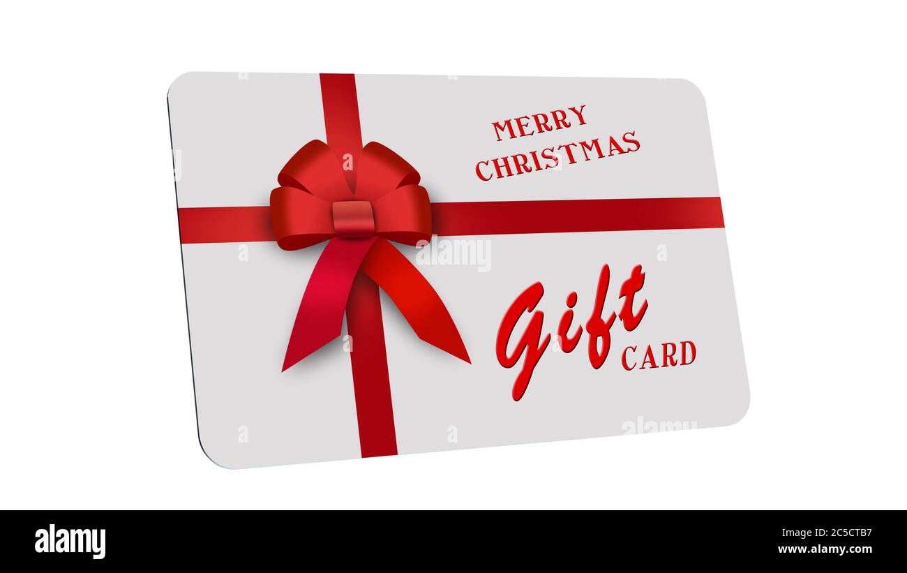 gift card, red ribbon, red loop with lettering Merry christmas ...