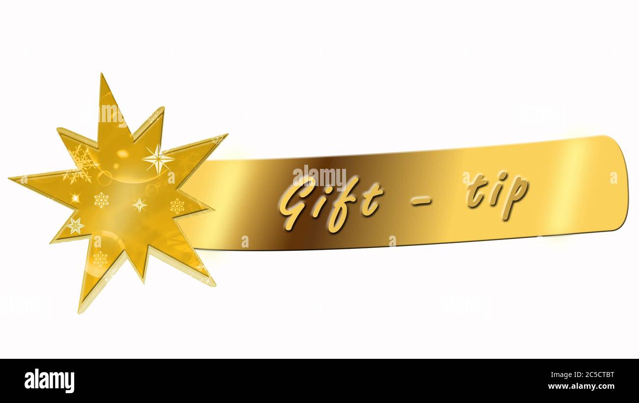 Gift tip - gold banner with star and lettering - isolated on white ...