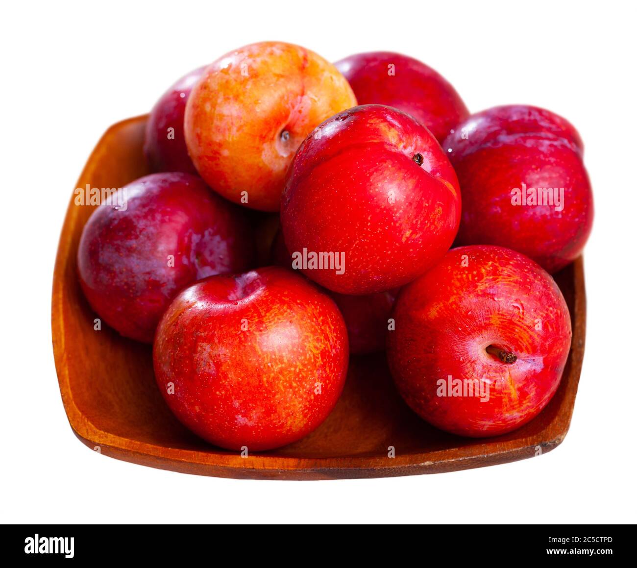 Fresh red plums, natural sweet snack. Isolated over white background ...
