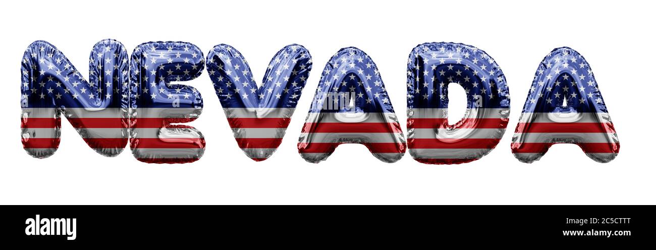 Nevada USA state stars and stripes foil balloon word. 3D Rendering ...