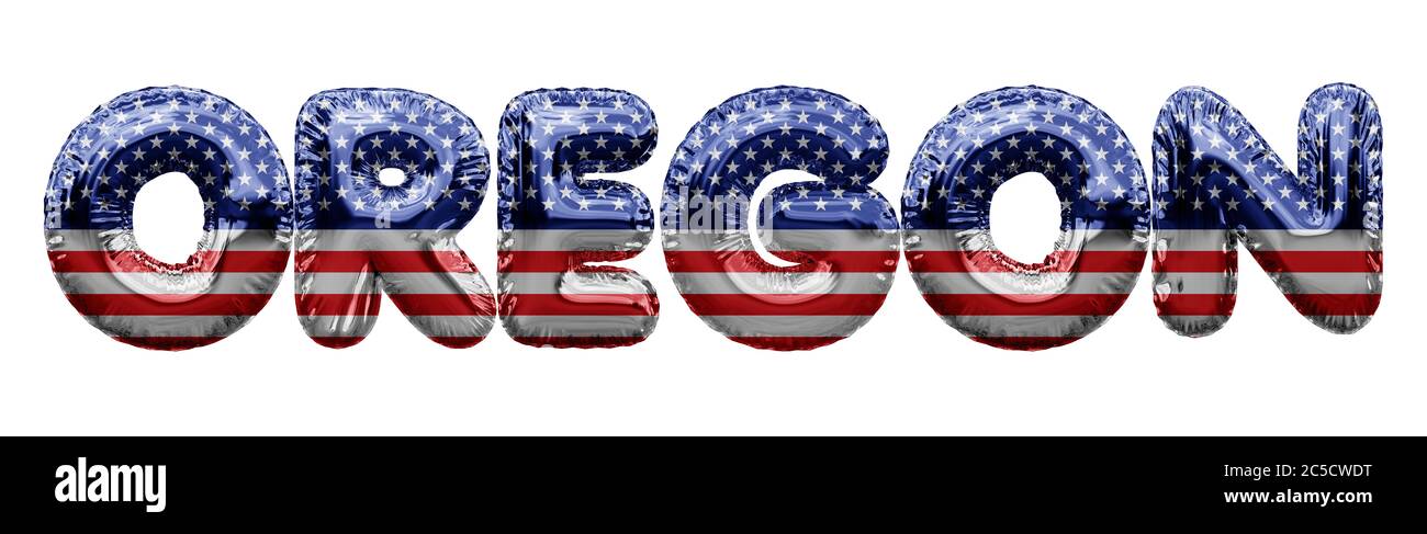 Oregon USA state stars and stripes foil balloon word. 3D Rendering ...