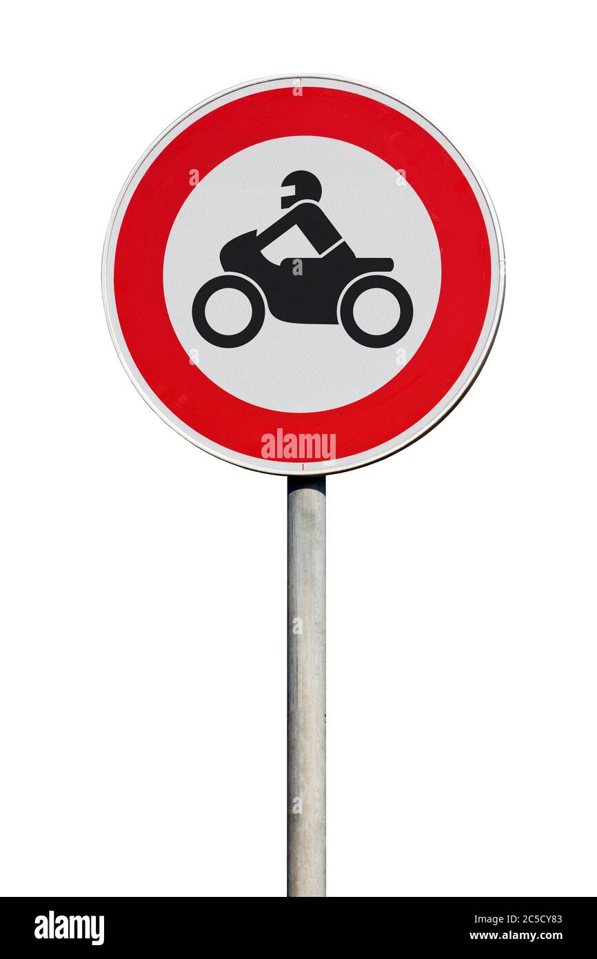 Isolated Traffic Sign - entrance for motorcyclists prohibited Stock ...