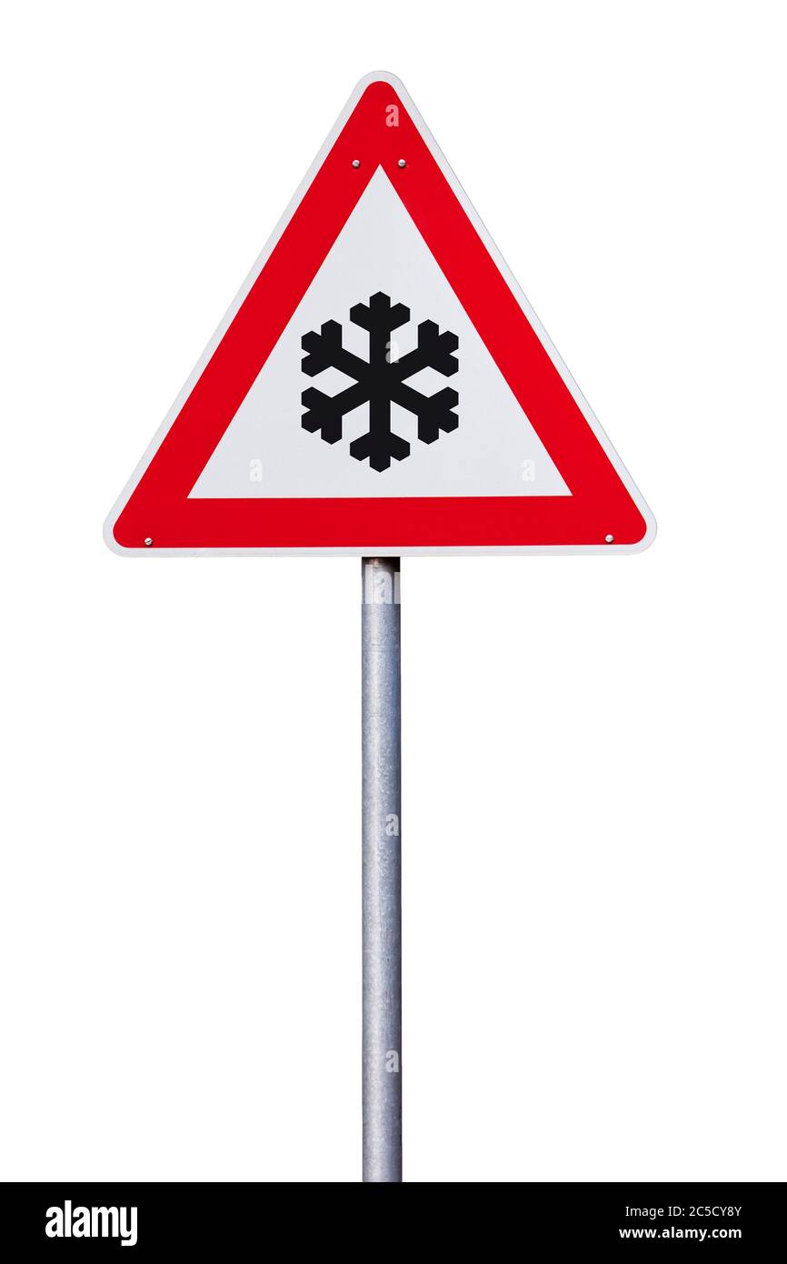 Snow and slippery road warning signs hi-res stock photography and ...