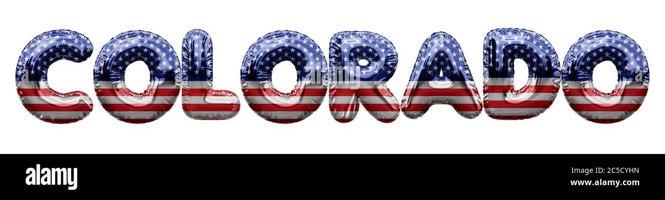 Colorado USA state stars and stripes foil balloon word. 3D Rendering ...