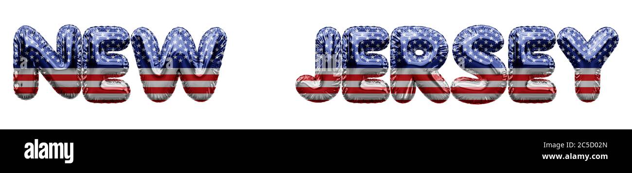 New Jersey USA state stars and stripes foil balloon word. 3D Rendering ...