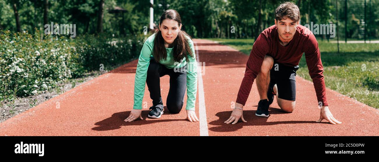 Panoramic orientation of couple standing in starting position on ...