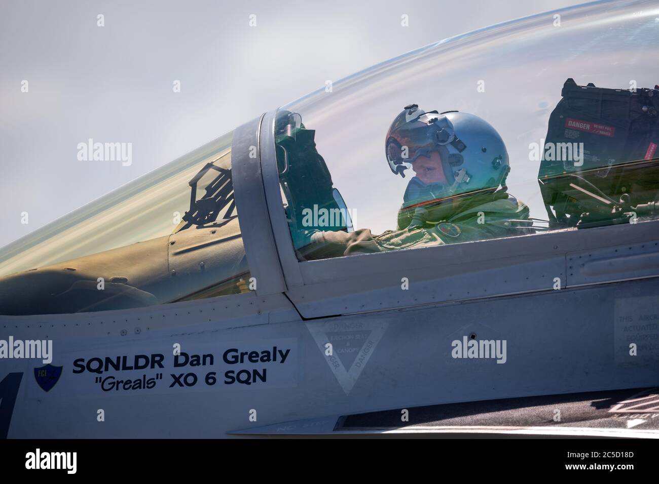 Royal Australian Air Force (RAAF) Pilot in the cockpit of a Boeing F/A ...