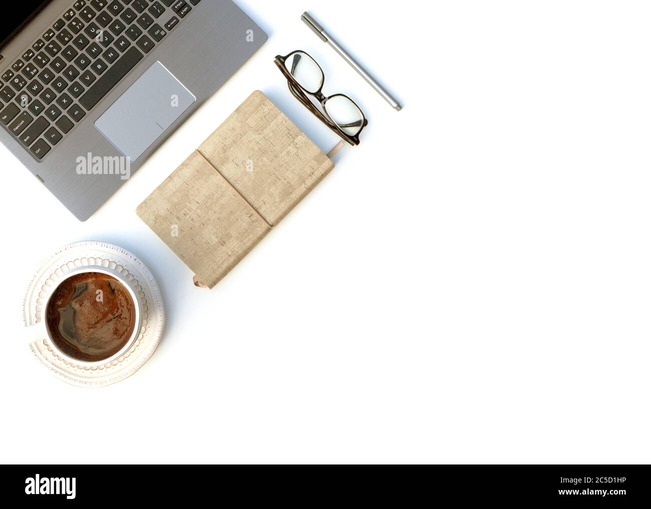 Modern minimalist workplace. White office desk table with laptop ...