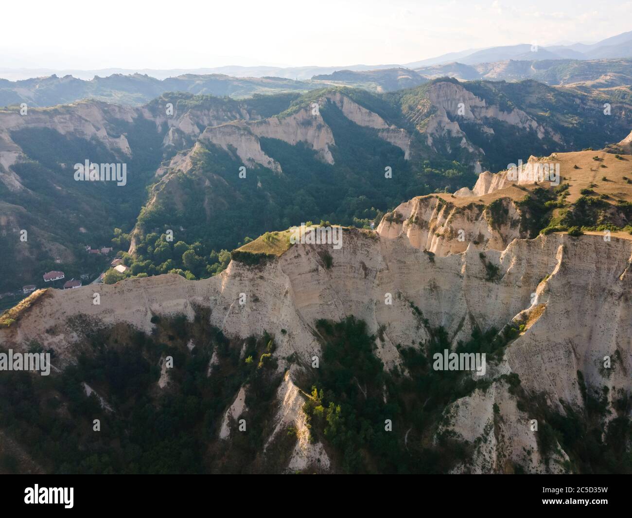 Aerial view of Melnik sand pyramids, Blagoevgrad region, Bulgaria Stock ...