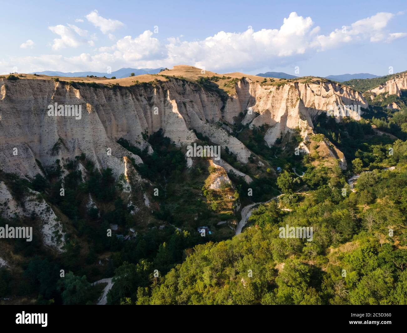 Aerial view of Melnik sand pyramids, Blagoevgrad region, Bulgaria Stock ...