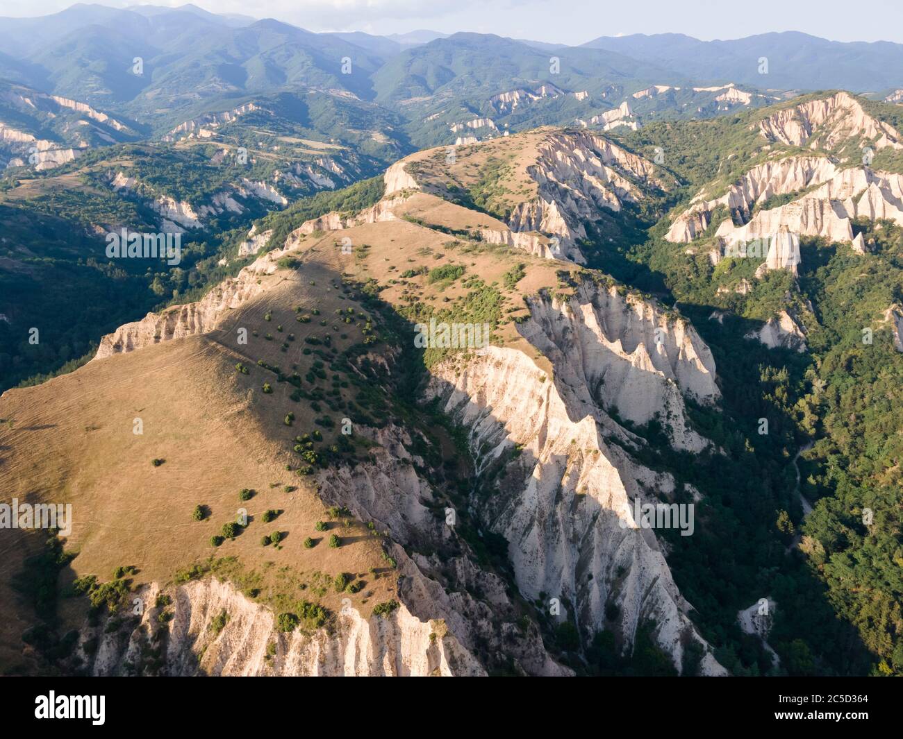 Aerial view of Melnik sand pyramids, Blagoevgrad region, Bulgaria Stock ...