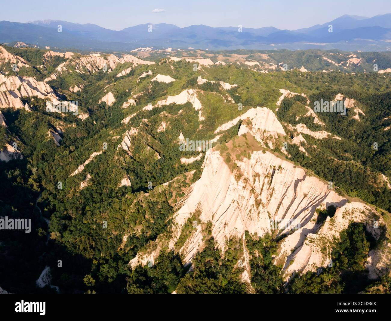 Aerial view of Melnik sand pyramids, Blagoevgrad region, Bulgaria Stock ...