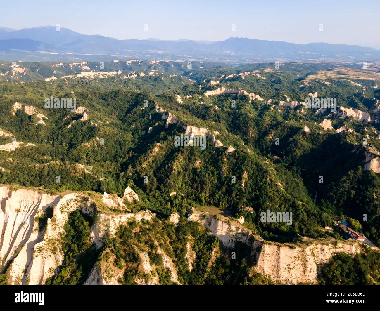 Aerial view of Melnik sand pyramids, Blagoevgrad region, Bulgaria Stock ...