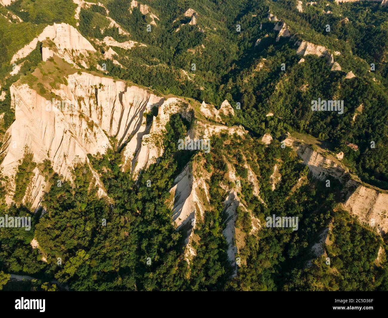 Aerial view of Melnik sand pyramids, Blagoevgrad region, Bulgaria Stock ...