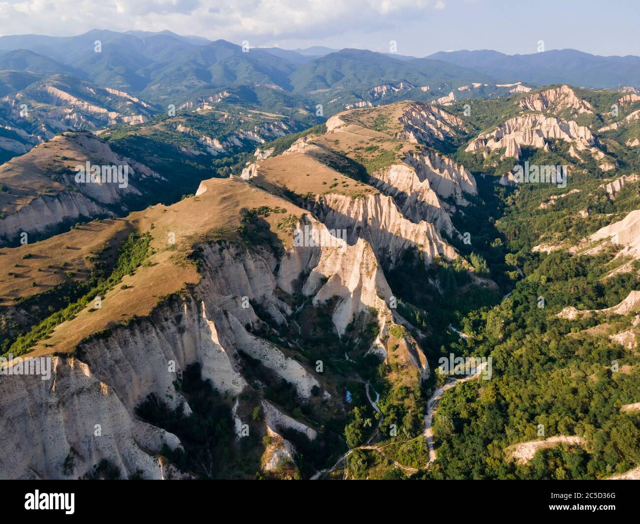 Aerial view of Melnik sand pyramids, Blagoevgrad region, Bulgaria Stock ...