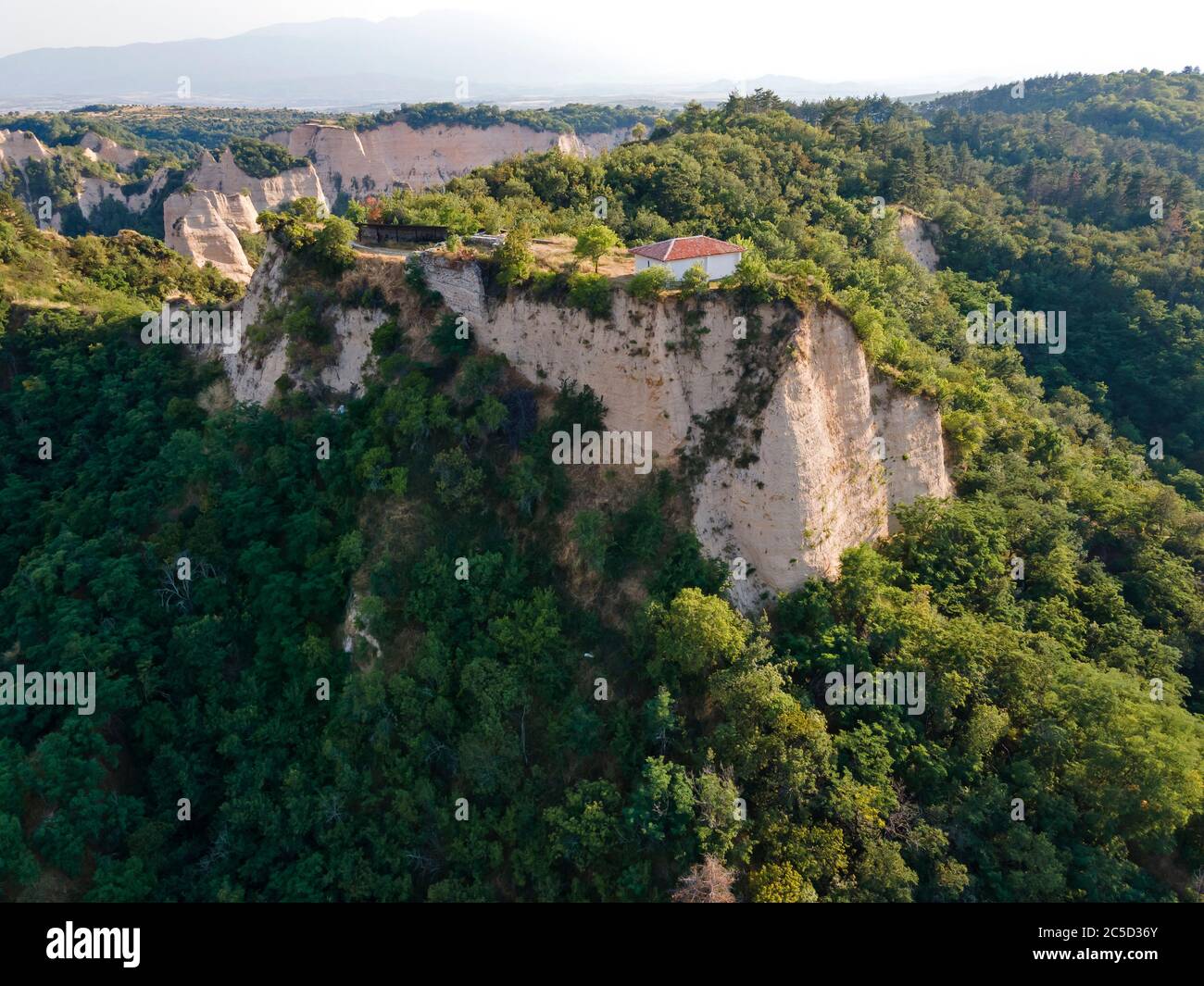 Aerial view of Melnik sand pyramids, Blagoevgrad region, Bulgaria Stock ...