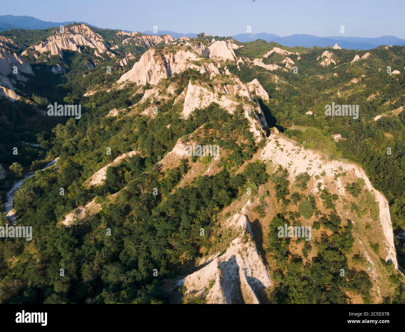 Aerial view of Melnik sand pyramids, Blagoevgrad region, Bulgaria Stock ...