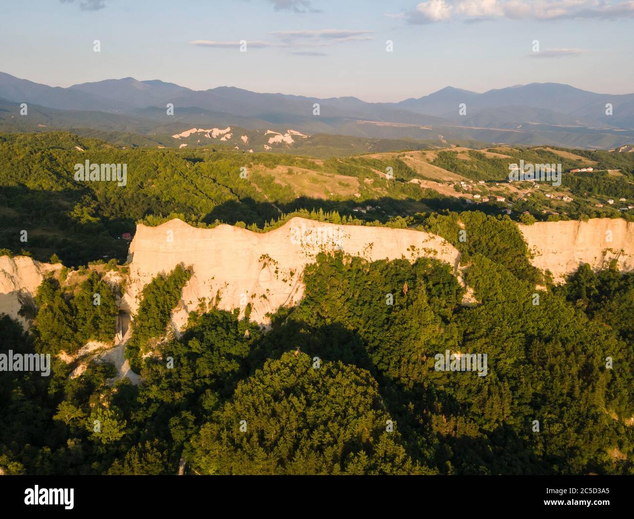 Aerial view of Melnik sand pyramids, Blagoevgrad region, Bulgaria Stock ...
