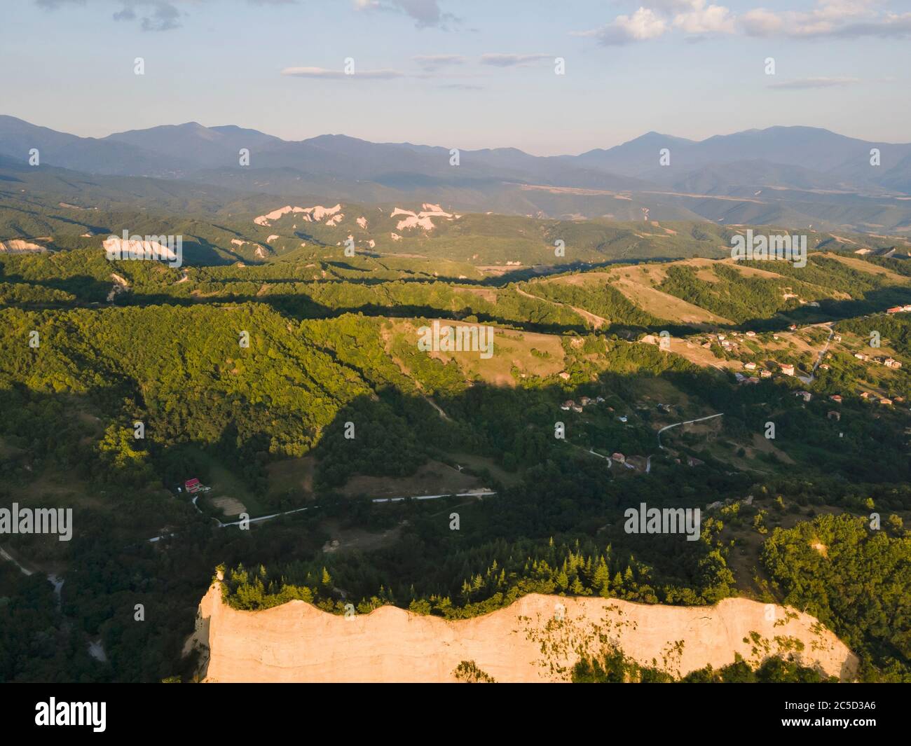 Aerial view of Melnik sand pyramids, Blagoevgrad region, Bulgaria Stock ...